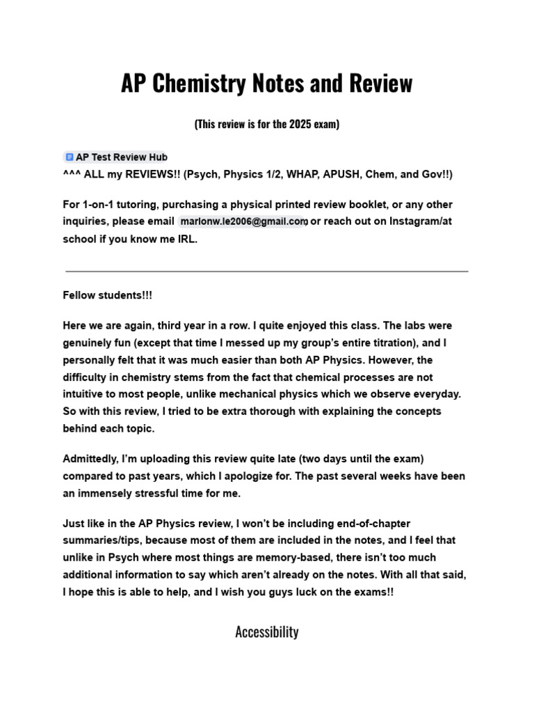 AP Chemistry Review Notes for 2025 | PDF | Chemical Equilibrium ...