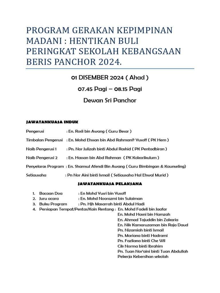 Jawatankuasa Gerakan Kepimpinan Madani Hentikan Buli SKBP | PDF