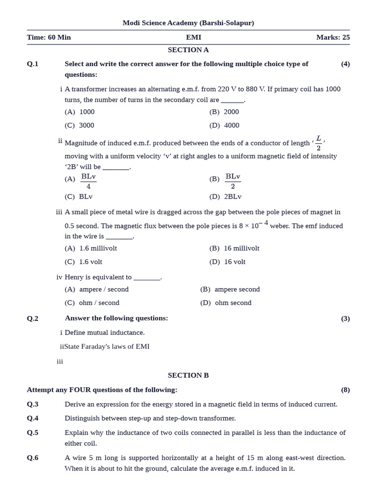 Modi Science Academy (Barshi Solapur) EMI Question Paper 11-01-2026!16!41 50 (1) (1) | PDF ...
