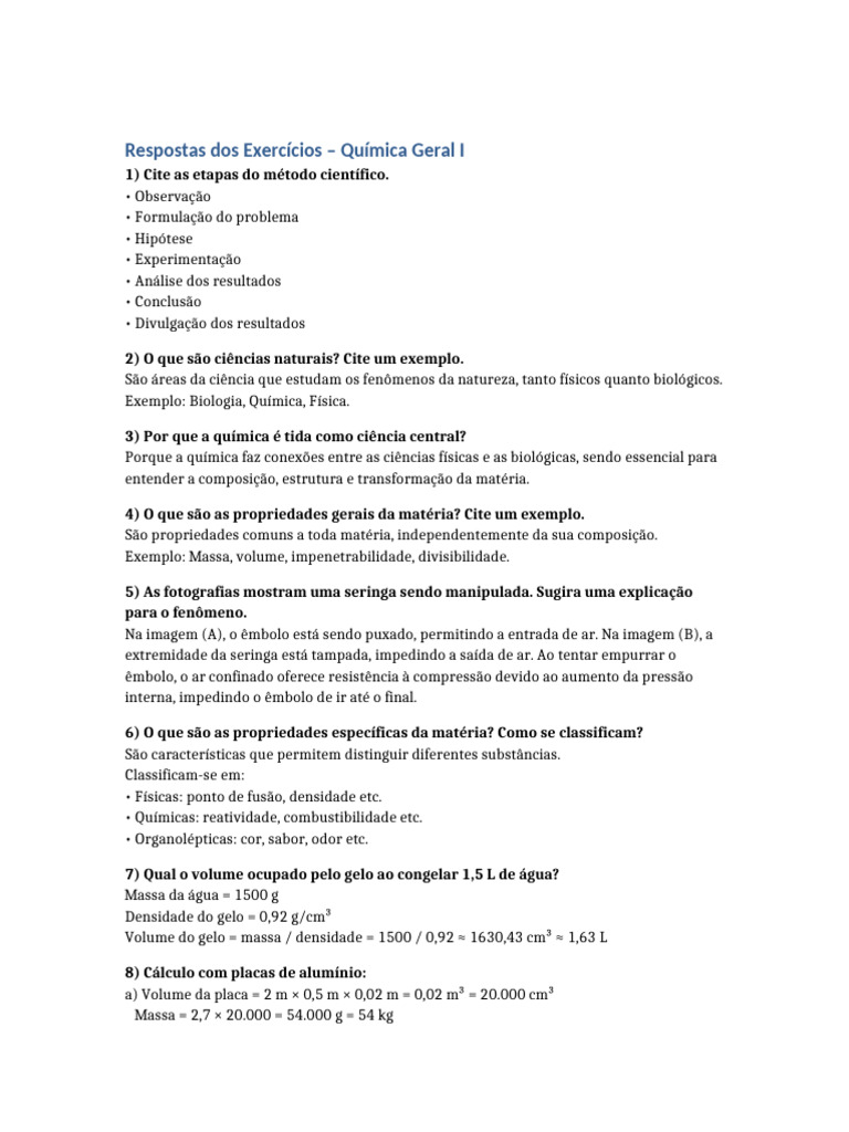 Respostas Quimica Geral I | PDF