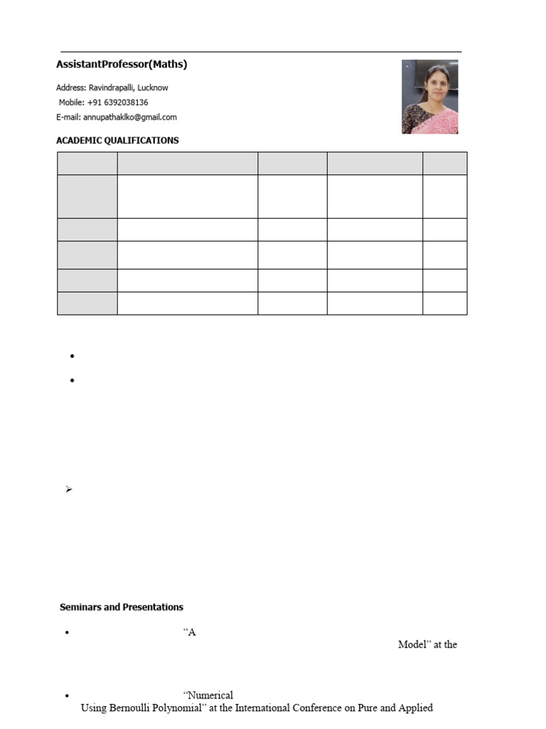Annu Pathak: Assistant Professor CV | PDF