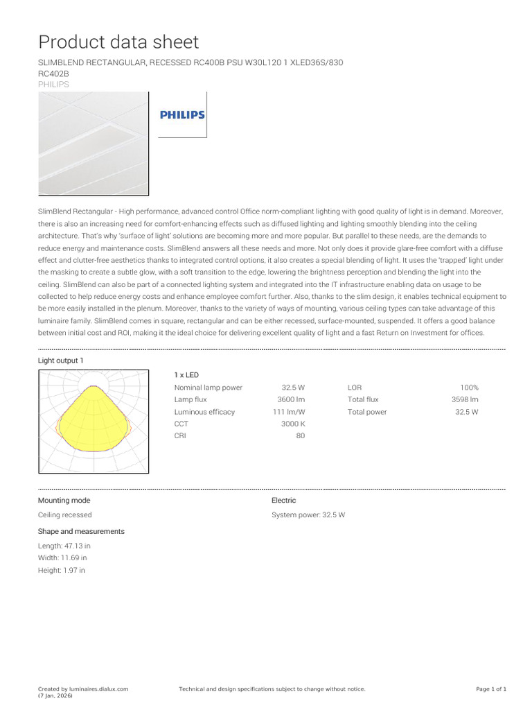 Data Sheet Led Rm 32.5 w | PDF | Lighting | Interior Design