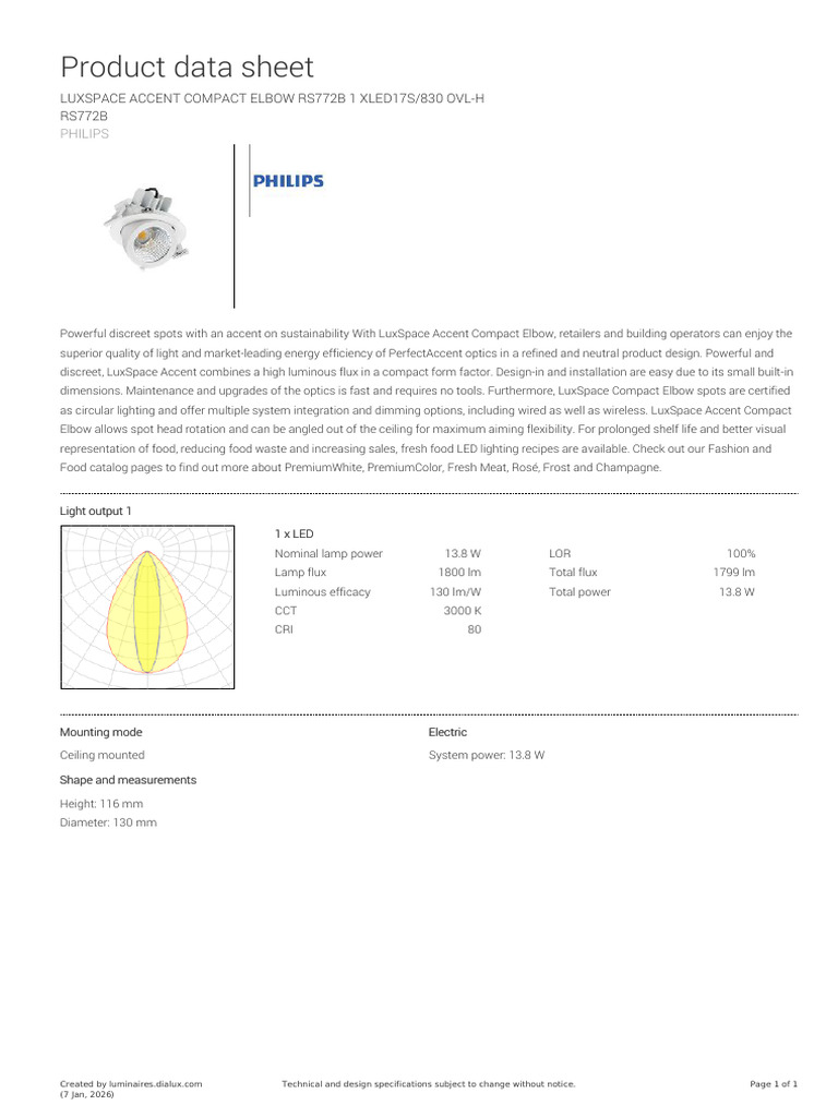 Data Sheet LED Spot Light 13.8 W | PDF