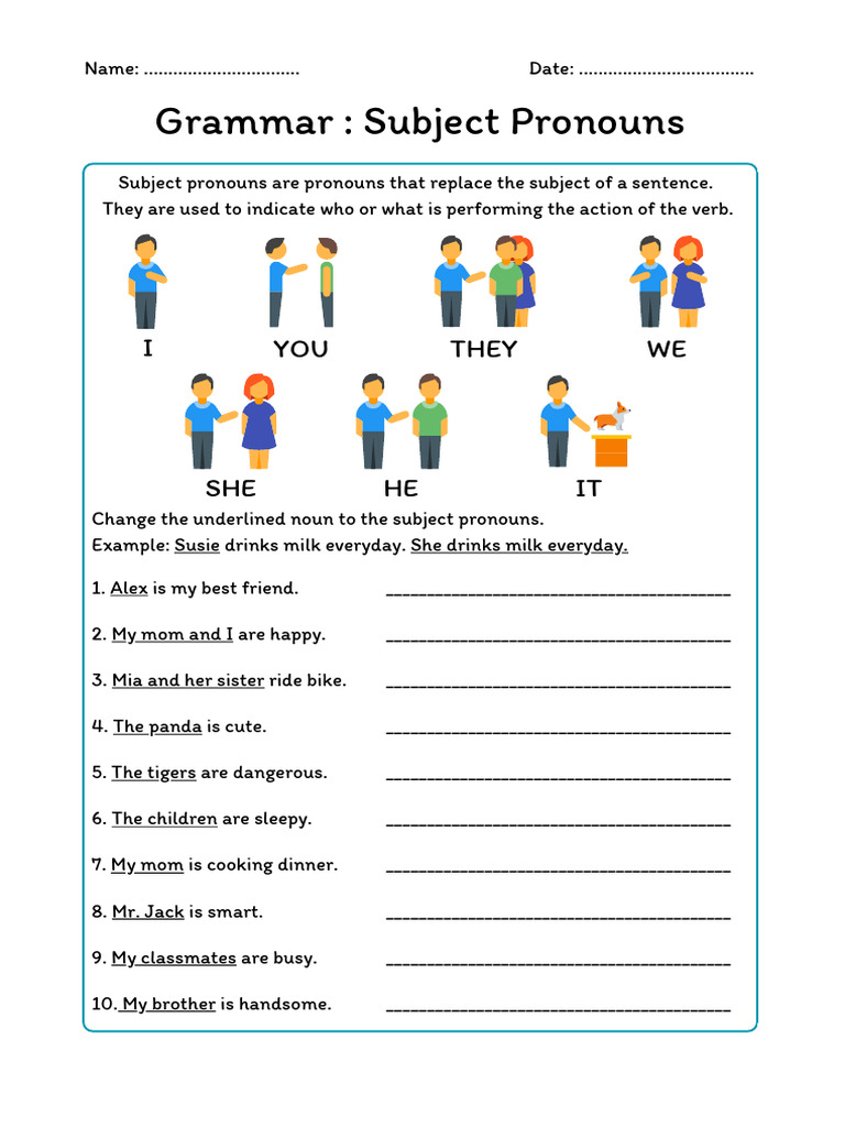 Subject Pronouns Grammar Exercise | PDF
