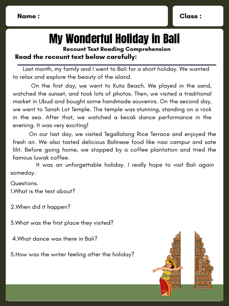 Recount Text Worksheet | PDF | Bali | Foods