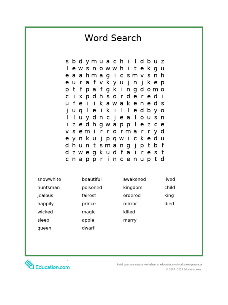 Custom Word Search Worksheet Generator | PDF