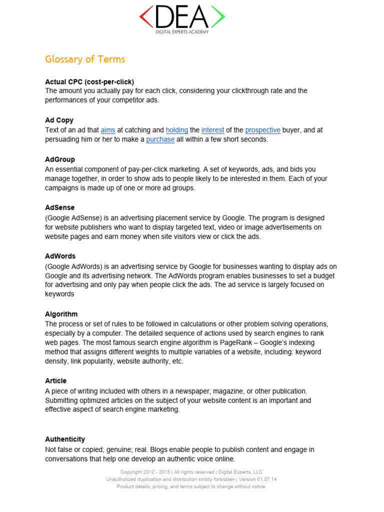 Digital Lifestyle Blueprint Glossary | PDF | World Wide Web | Internet ...