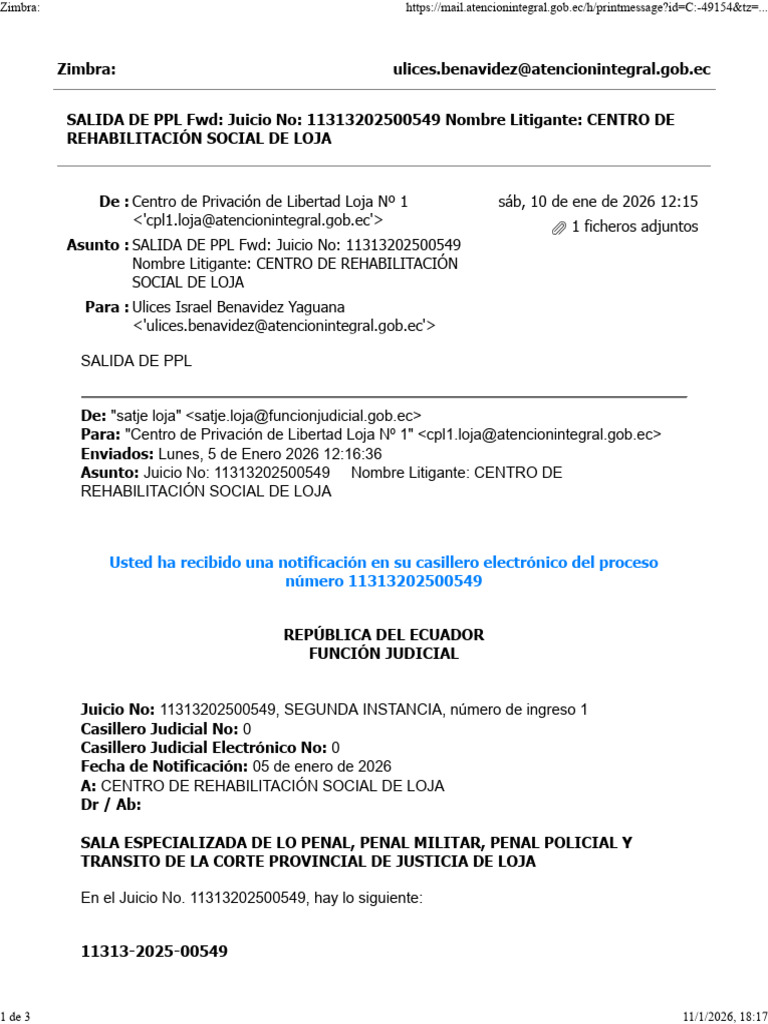 Traslado de Ppl Angel David Sarango Gonzalez | PDF | Práctica de la ley ...