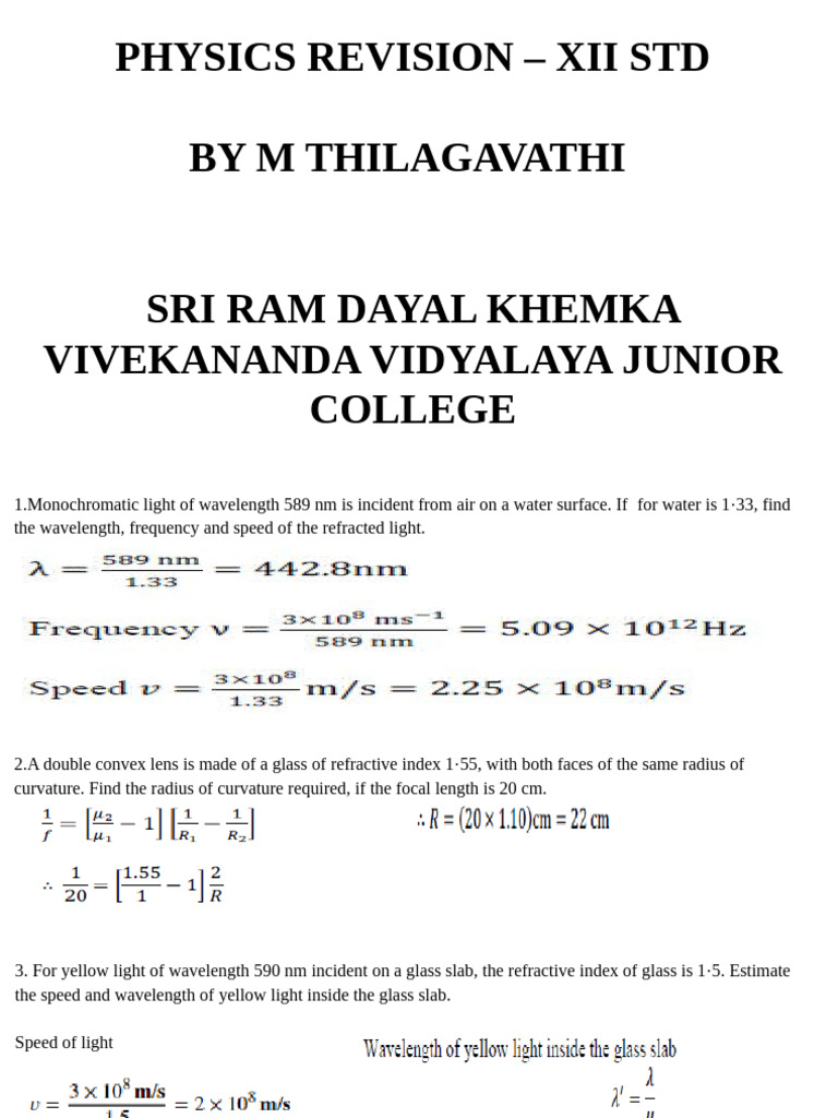Ray Optics | PDF | Refraction | Refractive Index