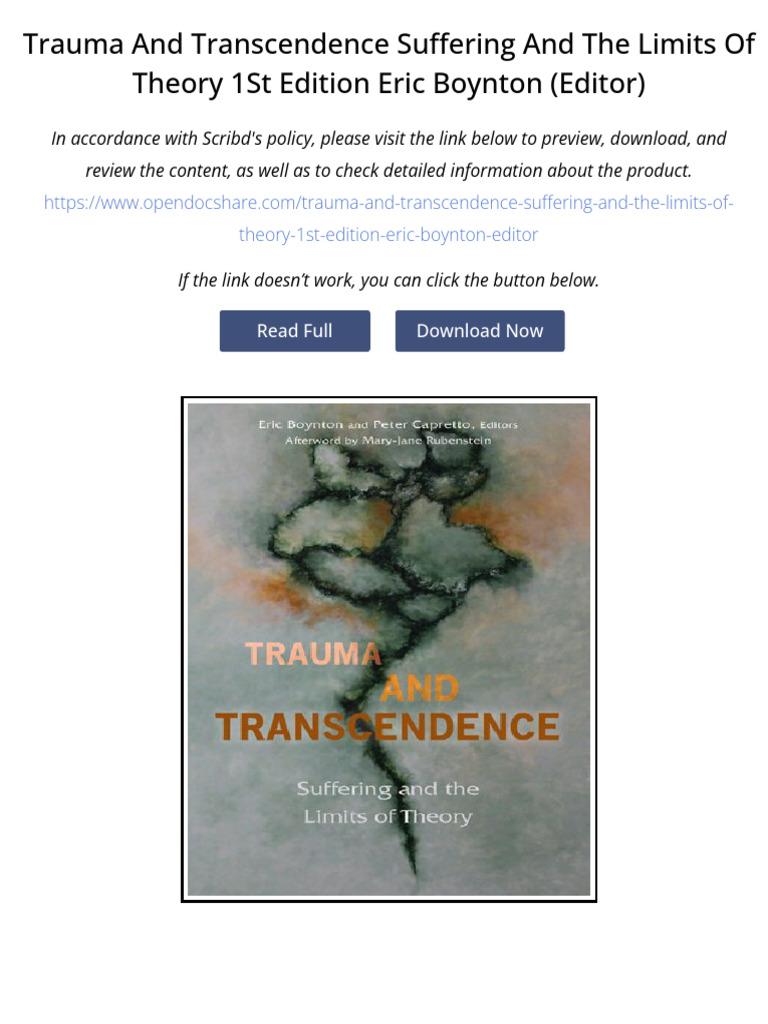 Trauma and Transcendence Suffering and the Limits of Theory 1st Edition ...