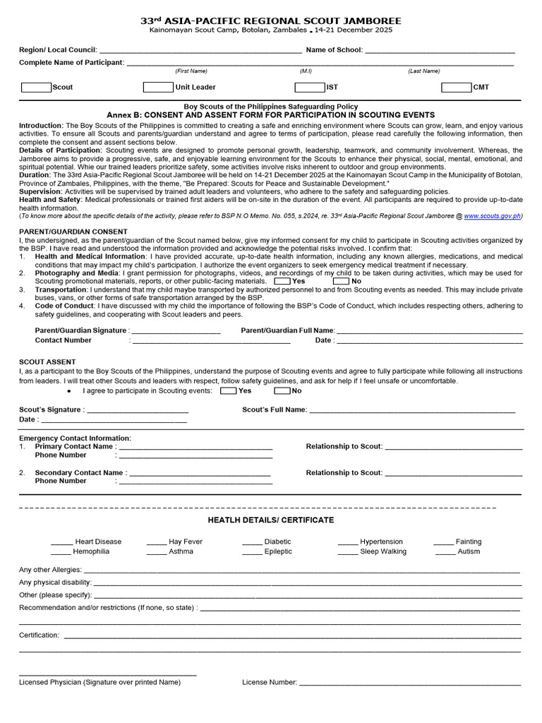 33rd Aprsj Ro Form | PDF | Informed Consent | Scouting