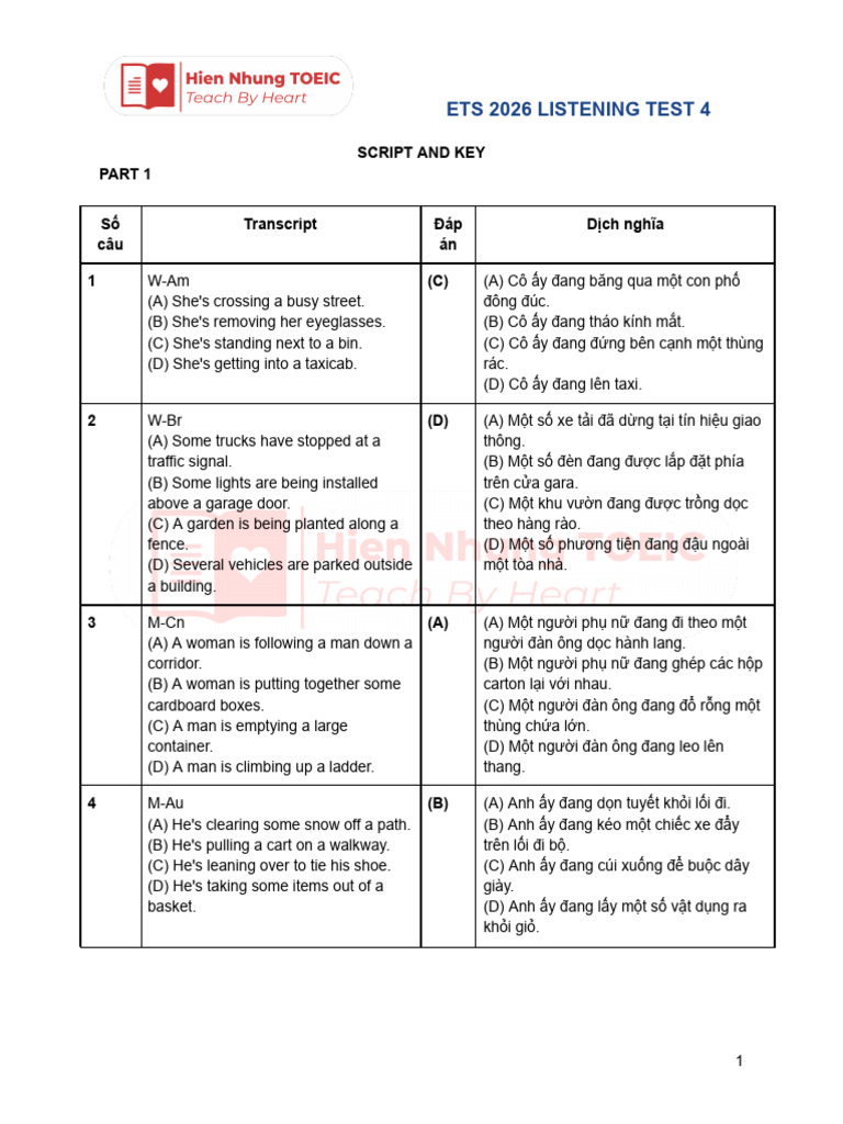 Ets 2026 Listening Test 4 (Script and Key) | PDF