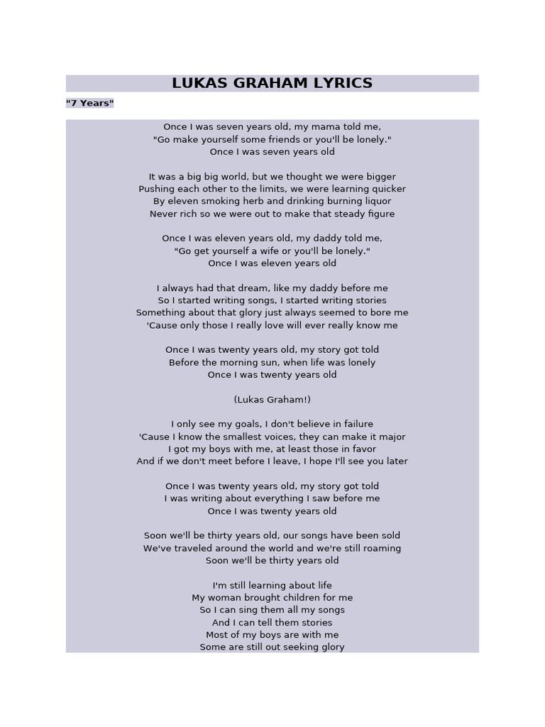 Lukas Graham Lyrics | PDF | Albums