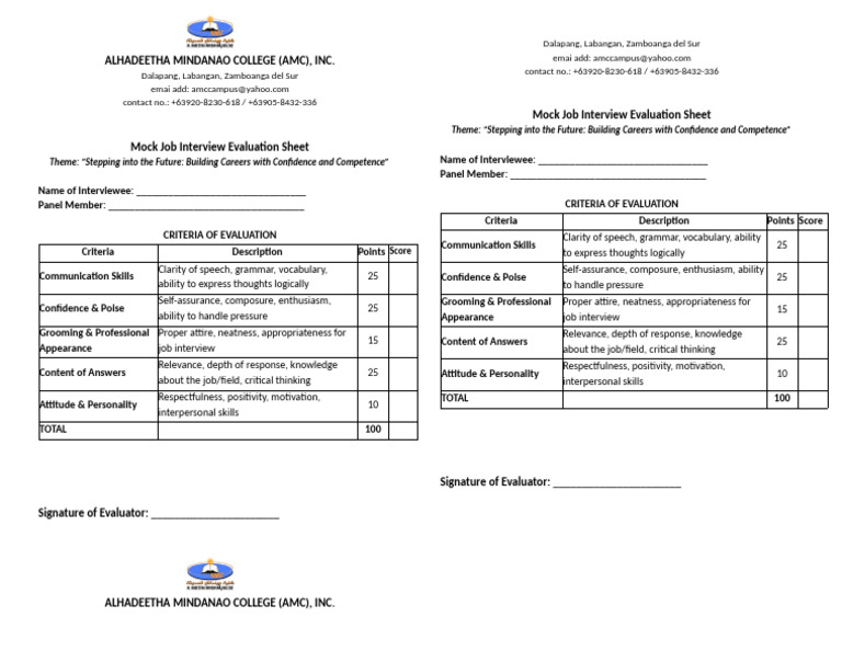INTERVIEW CRITERIA | PDF | Job Interview | Cognitive Science
