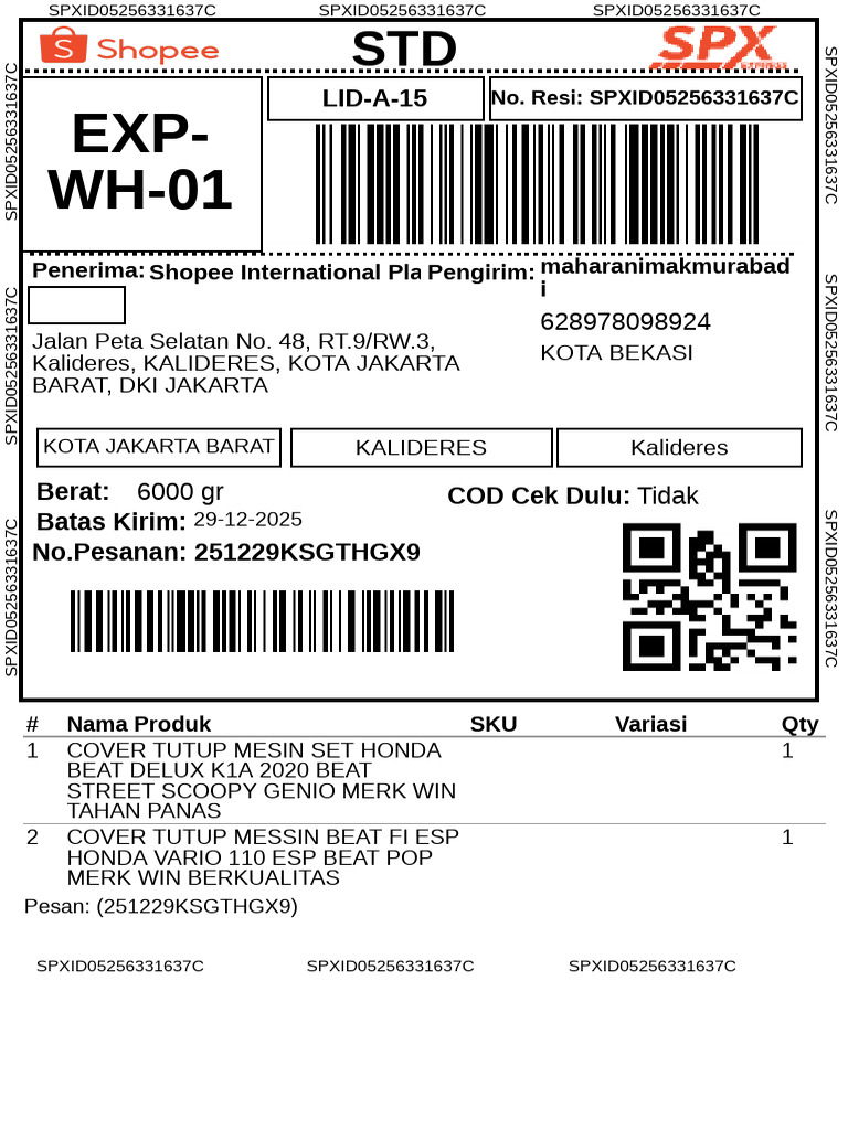 Resi Pengiriman Shopee Jakarta | PDF