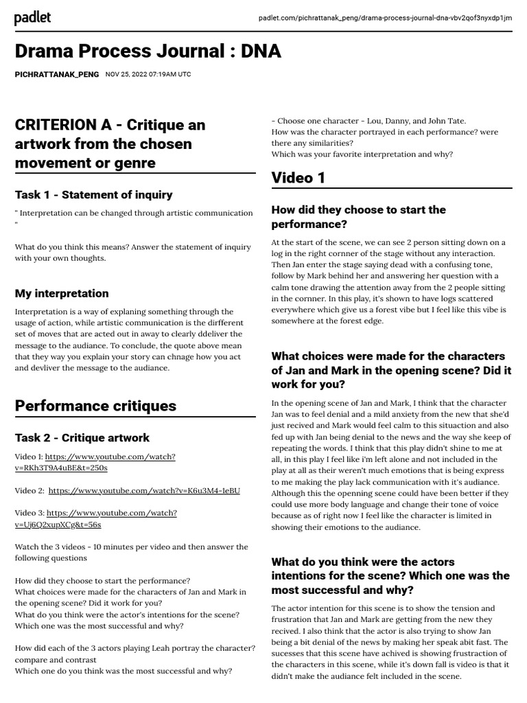 Drama Process Journal: Performance Critiques | PDF | Body Language ...