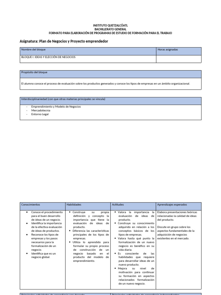 Prop- Plan de Negocios y Proyecto Emprendedor (2) | PDF | Iniciativa ...
