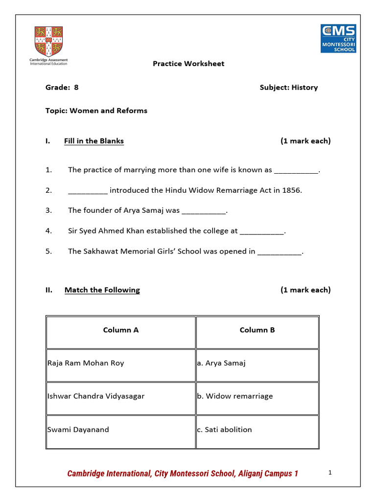 GRADE 8_History_Women and Reforms | PDF