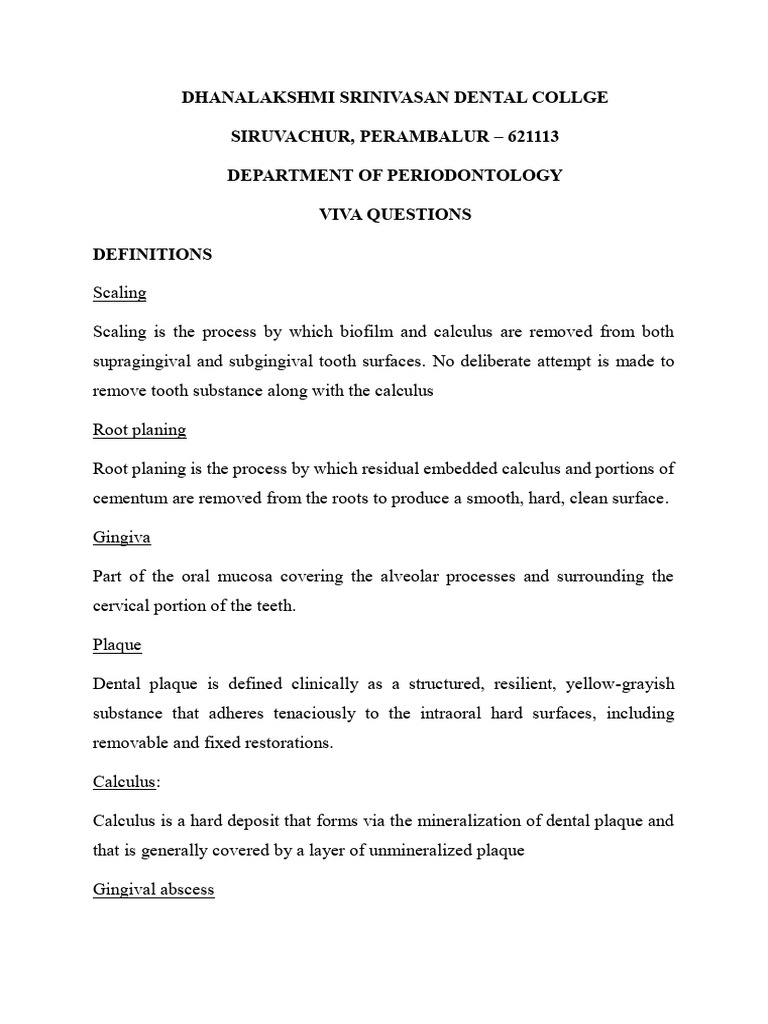 FINAL_YR_VIVA_PERIO_Q&A (1) | PDF | Periodontology | Toothbrush