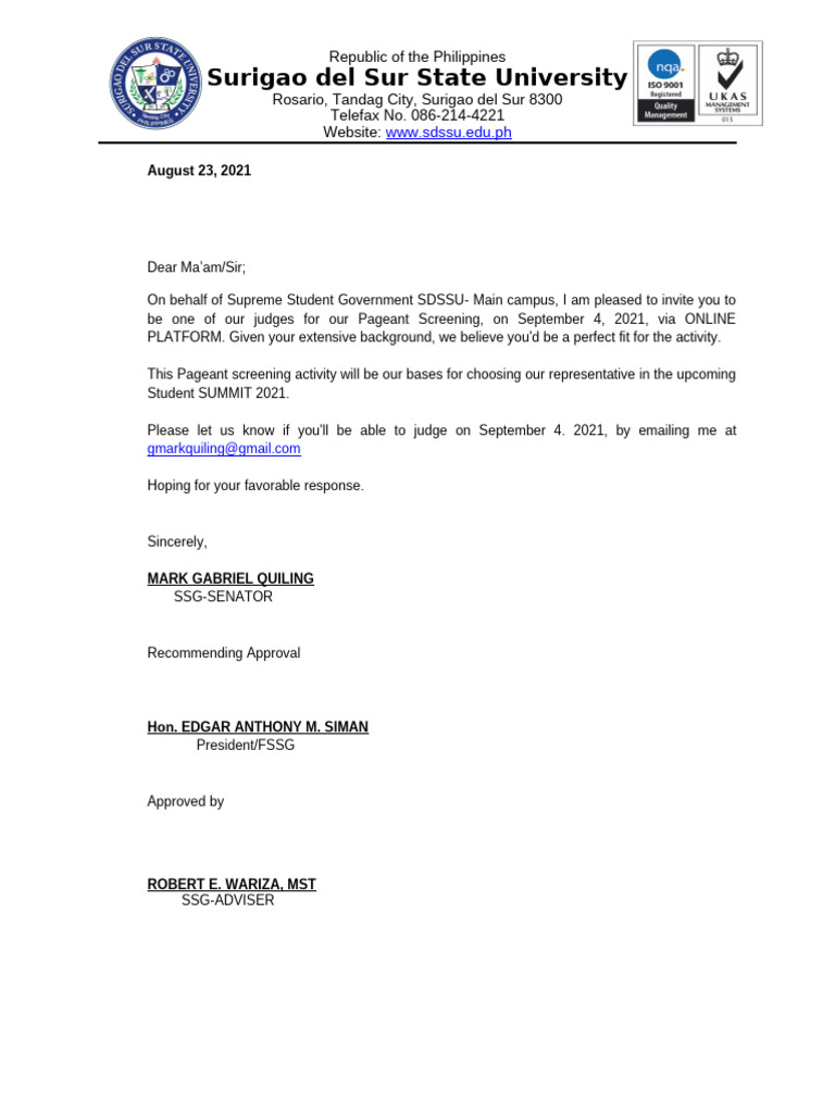 Invitation to Judge Pageant Screening | PDF