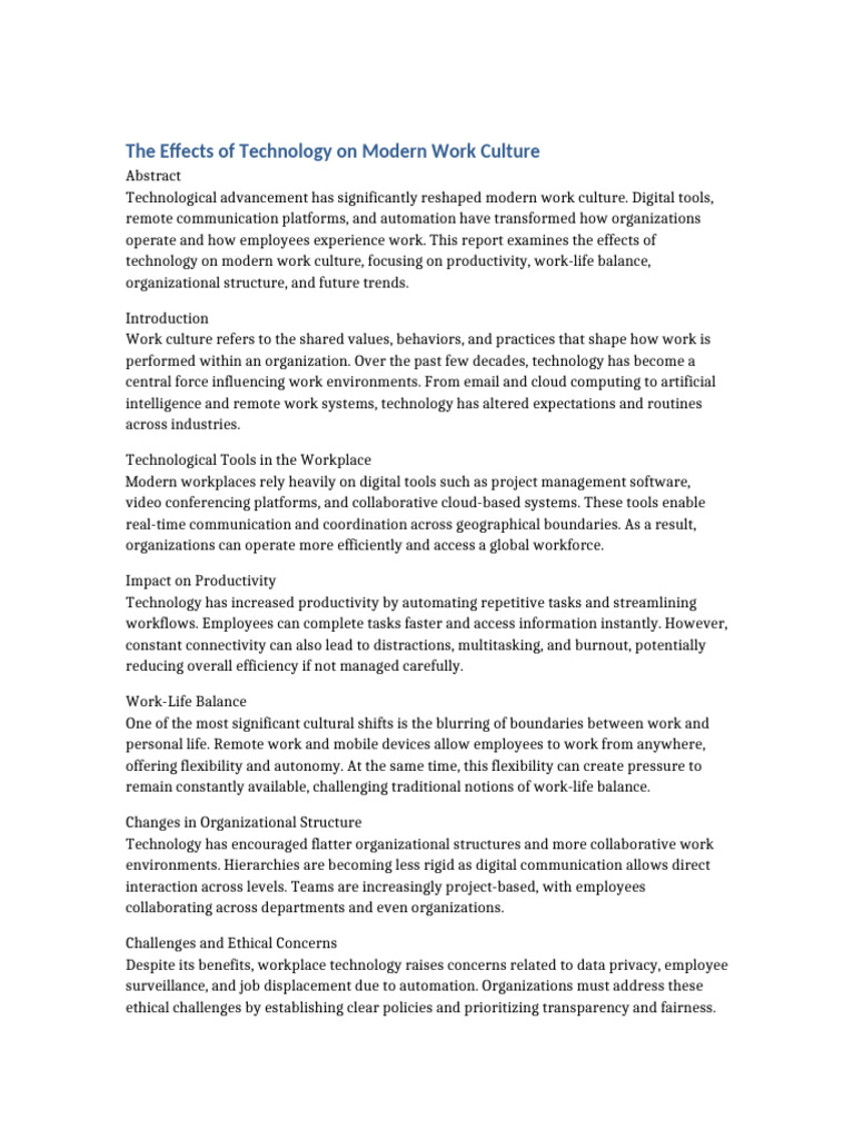 Technology_and_Modern_Work_Culture_Report | PDF | Organizational ...