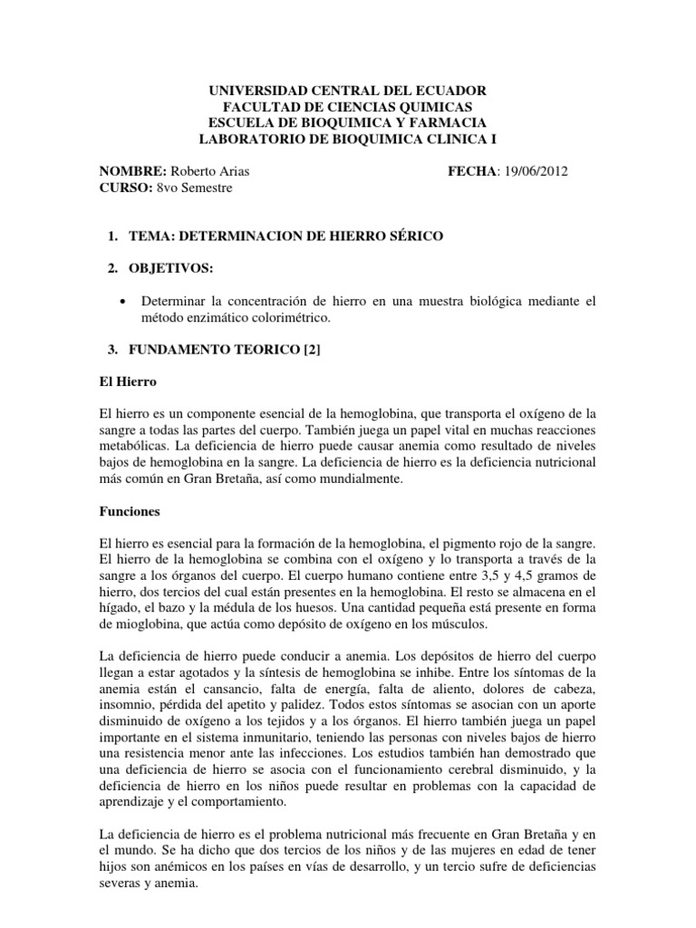 Hierro Serico | PDF | Sangre | Hemoglobina