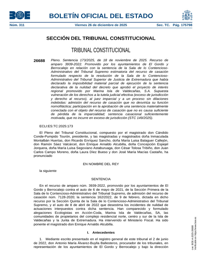 STC 26 12 2025 26688 | PDF | Sentencia (ley) | Separación de poderes