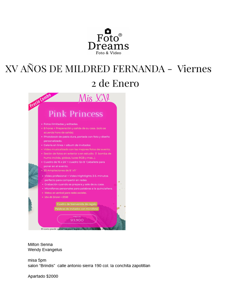Xv Años de Mildred Fernanda - Viernes 2 de Enero | PDF
