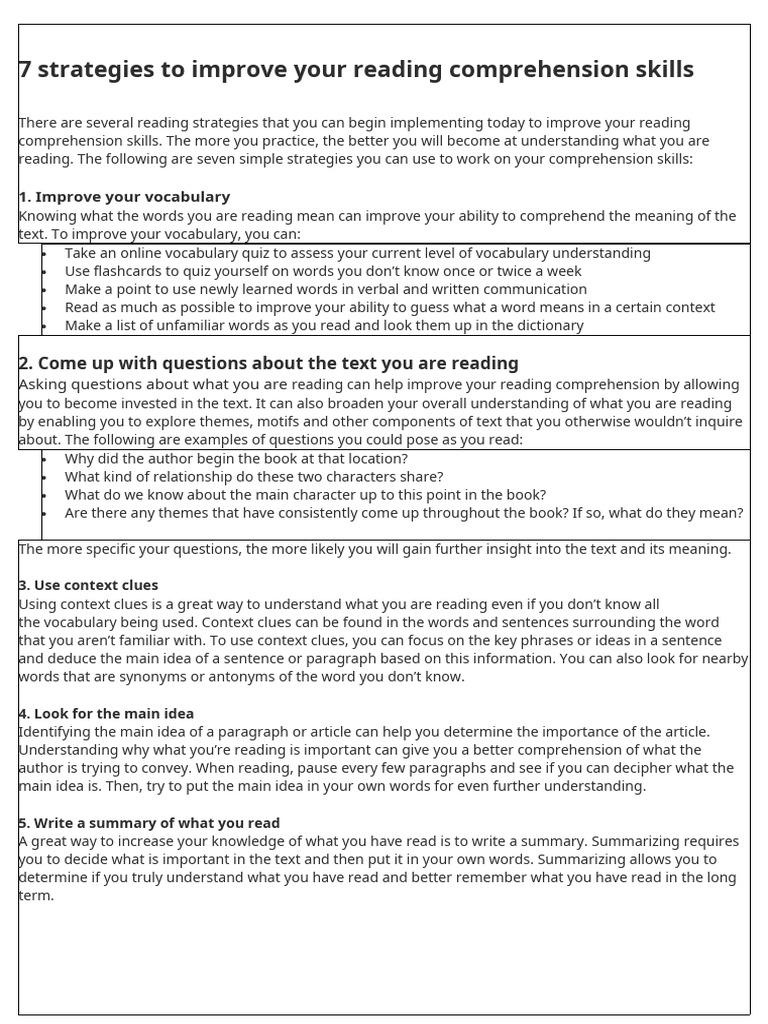 7 Strategies to Boost Reading Comprehension | PDF | Reading ...