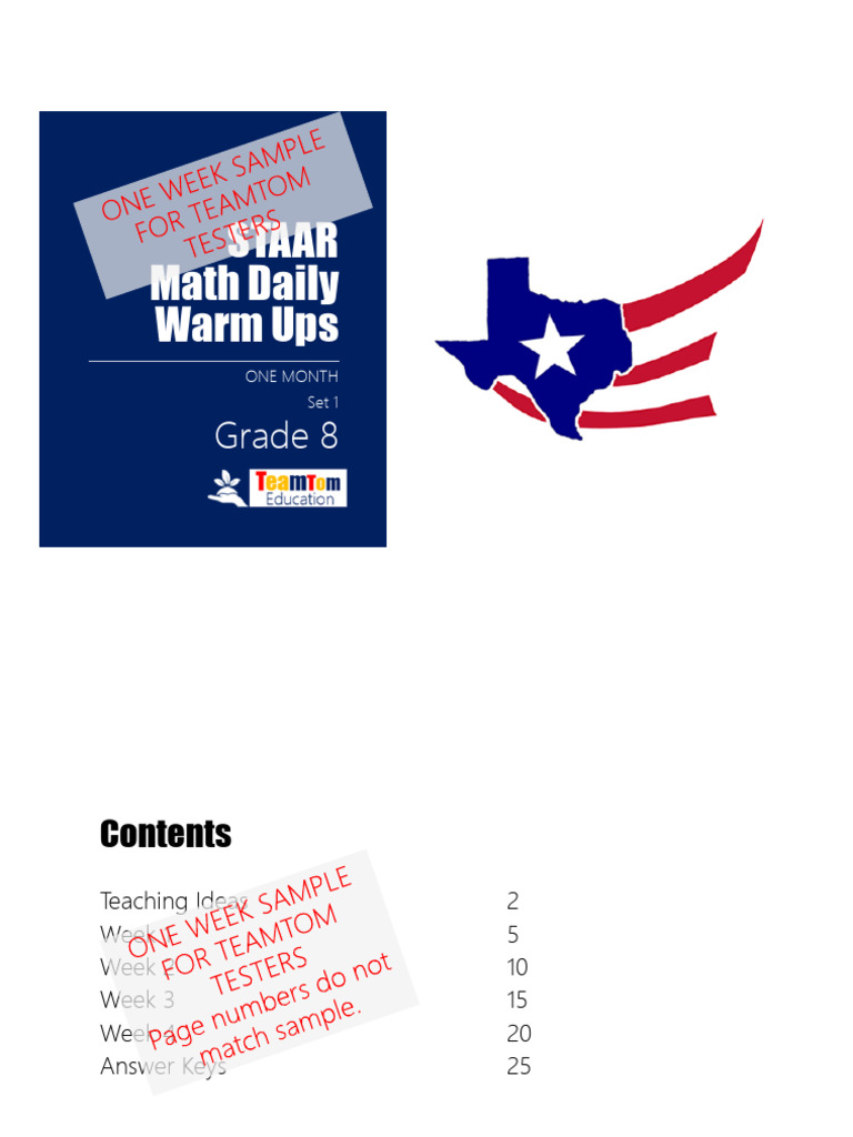 Grade 8 STAAR Math Warm Ups | PDF | Function (Mathematics ...