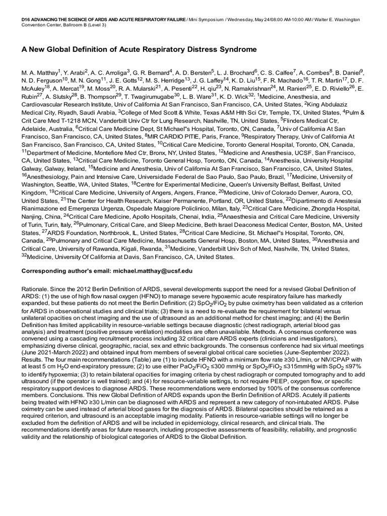 A New Global Definition of Acute Respiratory Distress Syndrome 2024 ...