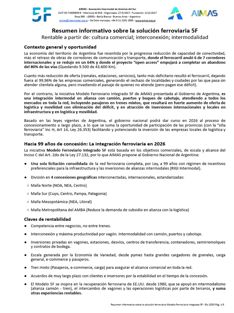 Resumen Informativo Sobre La Solución 5F | PDF | Transporte ferroviario | Transporte