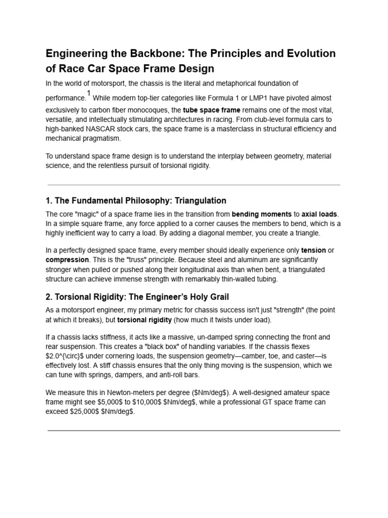 The Principles and Evolution of Race Car Space Frame Design | PDF ...
