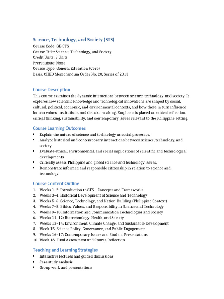 Science, Technology, and Society Course | PDF | Science | Science ...