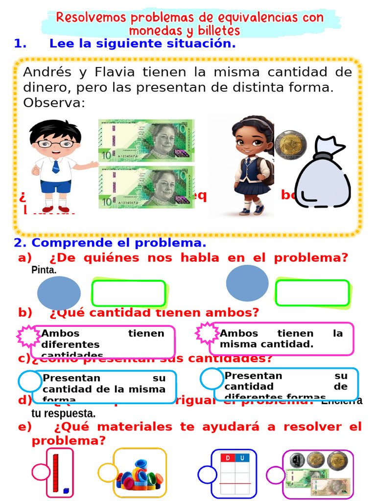Ficha Resolvemos Problemas Equivalencias Con Monedas y Billetes Maestra ...