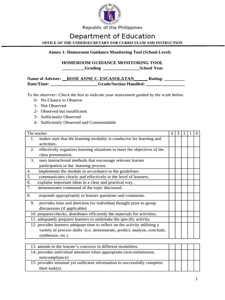 Homeroom Guidance (1) | PDF | Learning | Curriculum