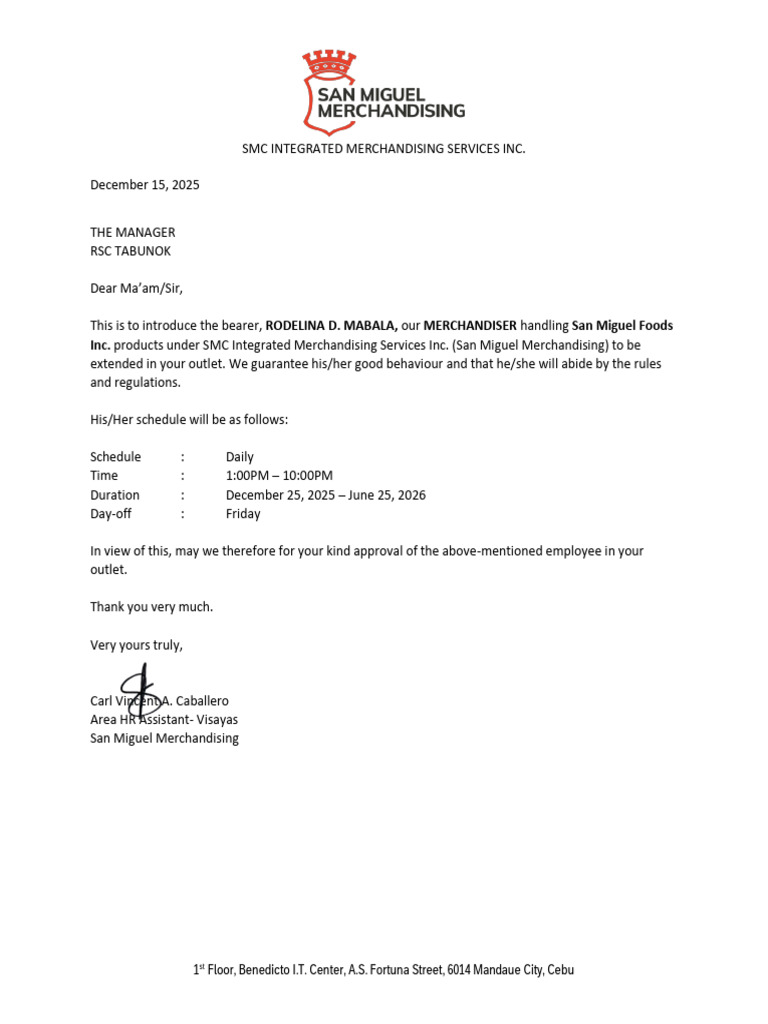 Extension Letter-rsc Tabunok- Rodelina Mabala.pdf_s=1 | PDF