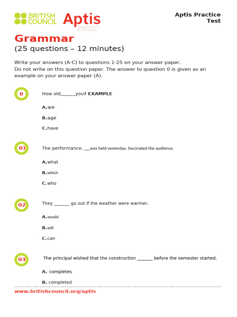 Grammar Aptis Ver 1 | PDF