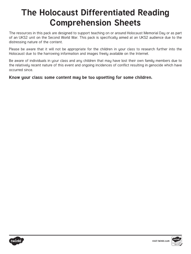 Holocaust Reading Comprehension Sheets | PDF | The Holocaust | Nazi Germany