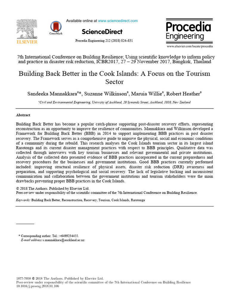 Building Back Better in Cook Islands Tourism | PDF