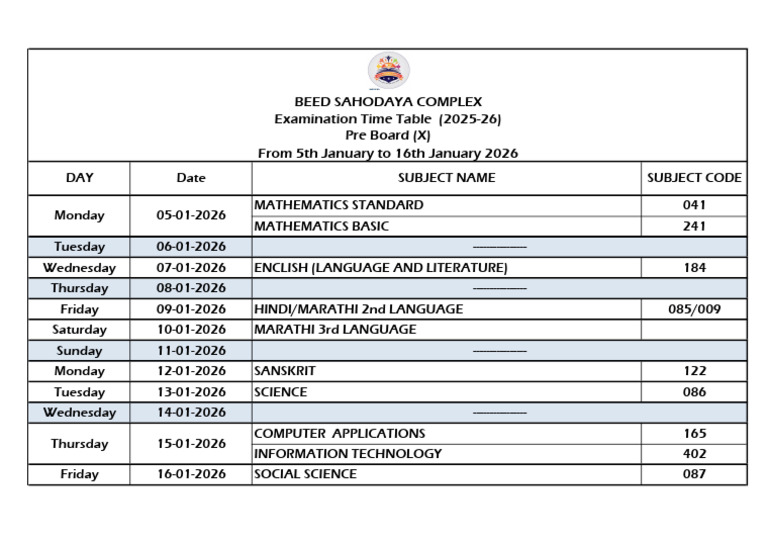 BEED SAHODAYA 2025-26 Exam Schedule | PDF