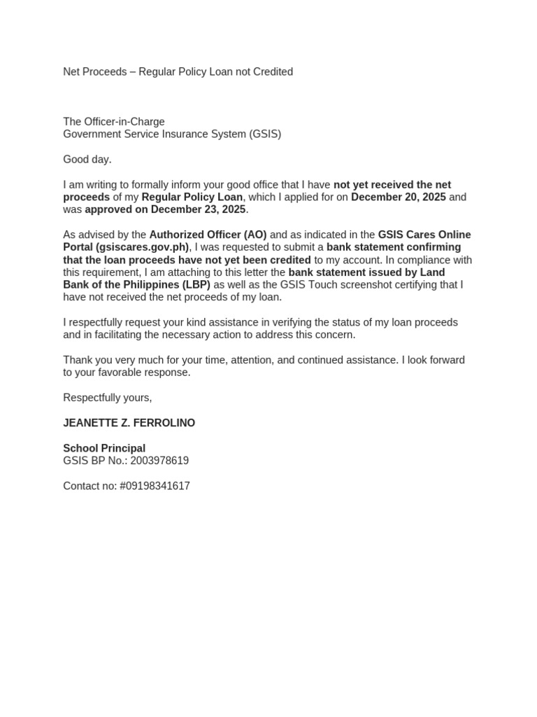 Net Proceeds Letter | PDF