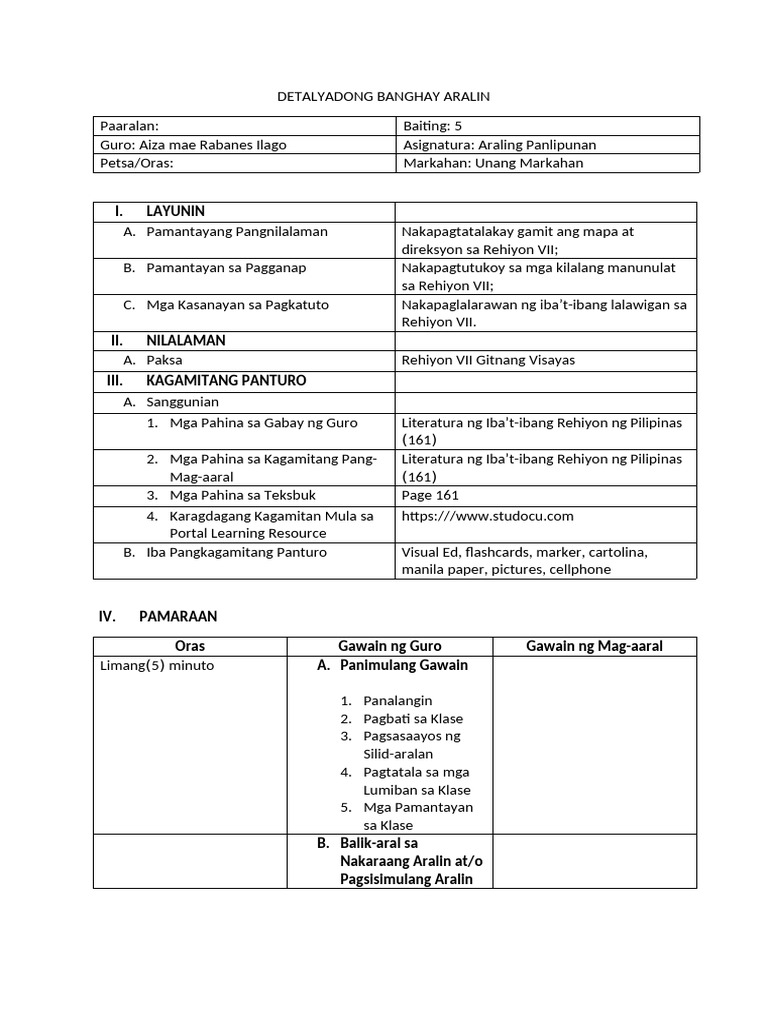 Detalyadong Banghay Aralin | PDF