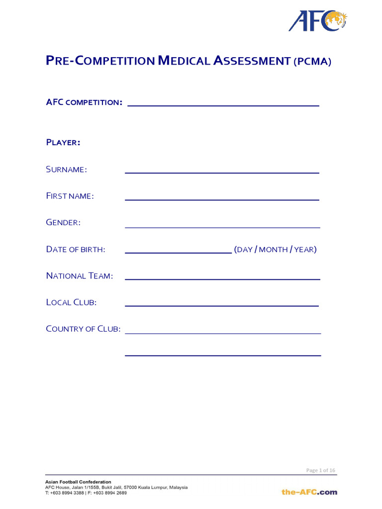 Pre-Competition Medical Assessment Form | PDF | Knee | Human Anatomy