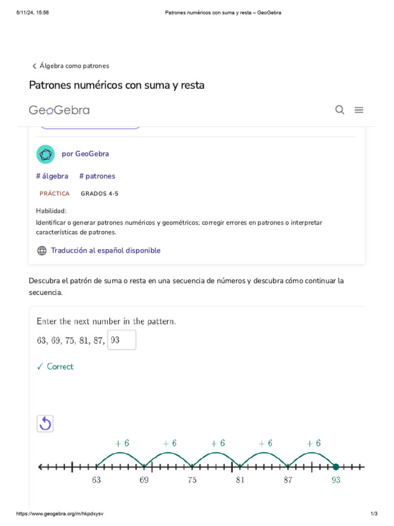 Patrones Numéricos Con Suma y Resta – GeoGebra | PDF