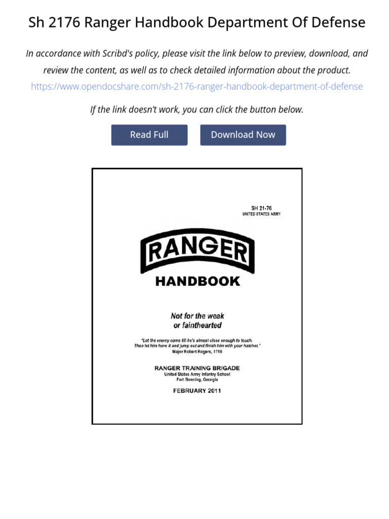 Sh 2176 Ranger Handbook Department Of Defense | PDF