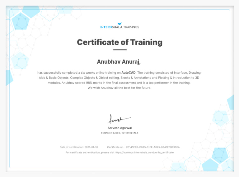 AutoCAD Training - Certificate of Completion | PDF