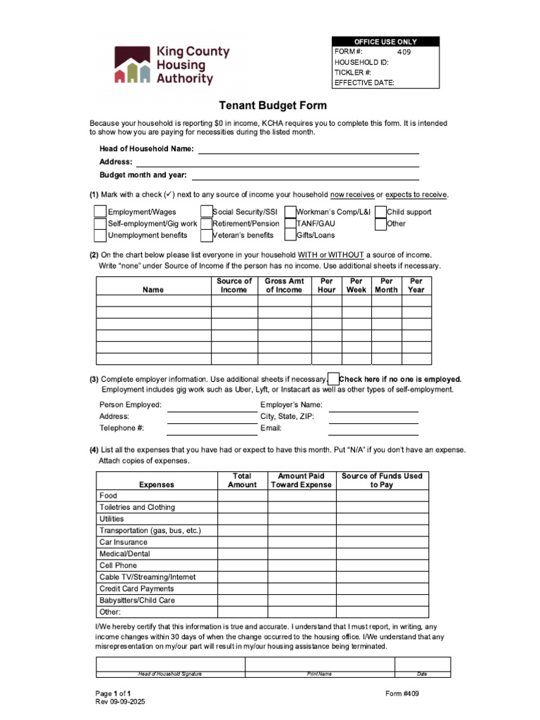 Tenant Budget Form | PDF
