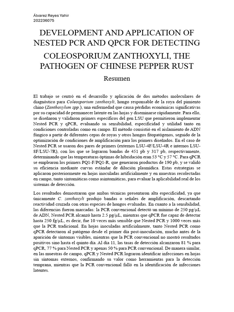 Resumen Articulo Diagnóstico Microbiologico Molecular | PDF | Reacción ...