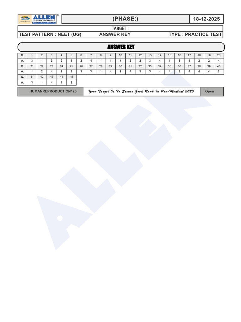NEET UG 2025 Practice Test Answers | PDF